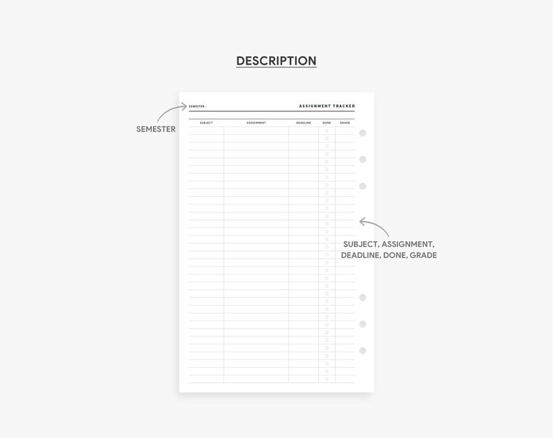 Assignment Planner Printable Half Letter Inserts Assignment | Etsy