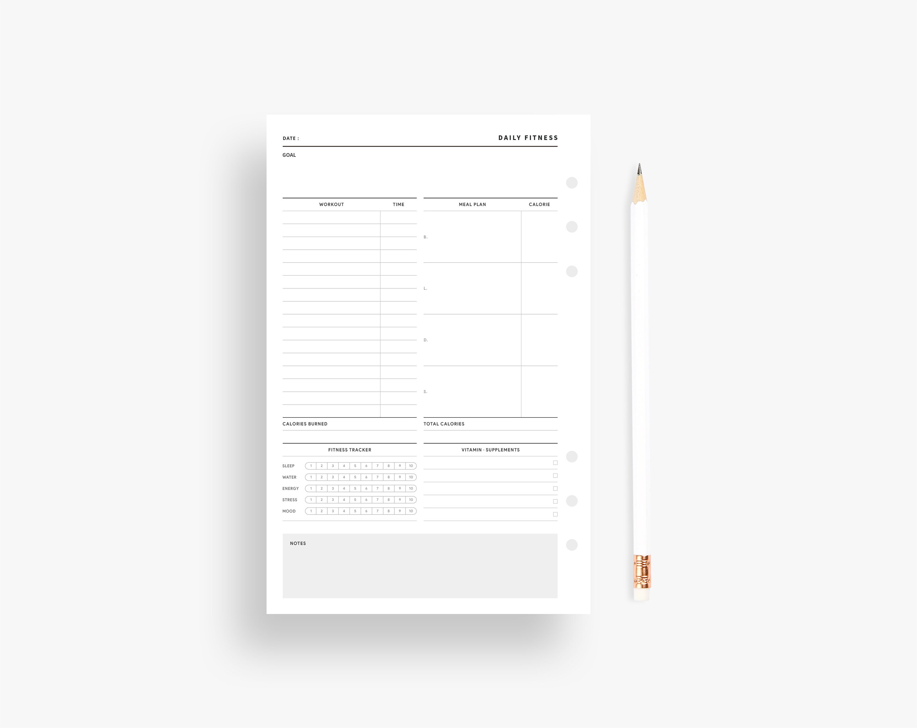Daily Fitness Planner Printable, Half Letter Inserts, Fitness Journal ...