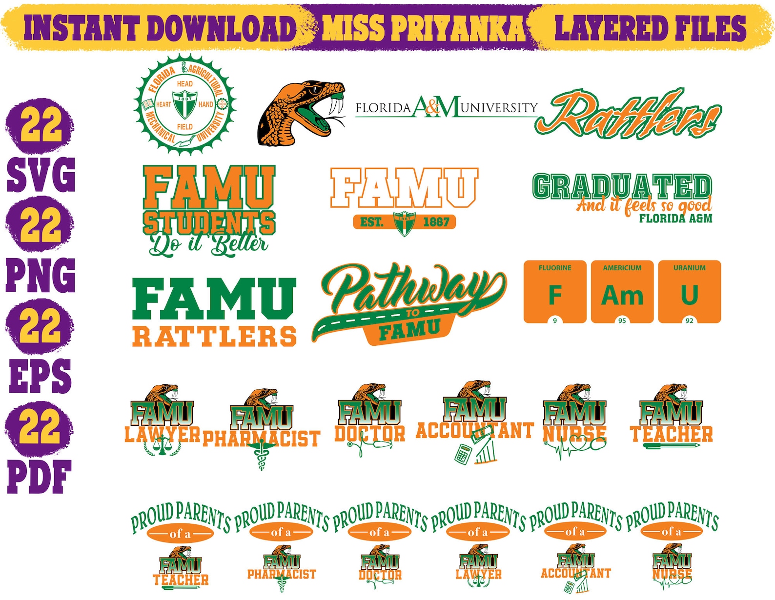 FAMU Bundle svg Florida A&M University svg Rattlersvg | Etsy