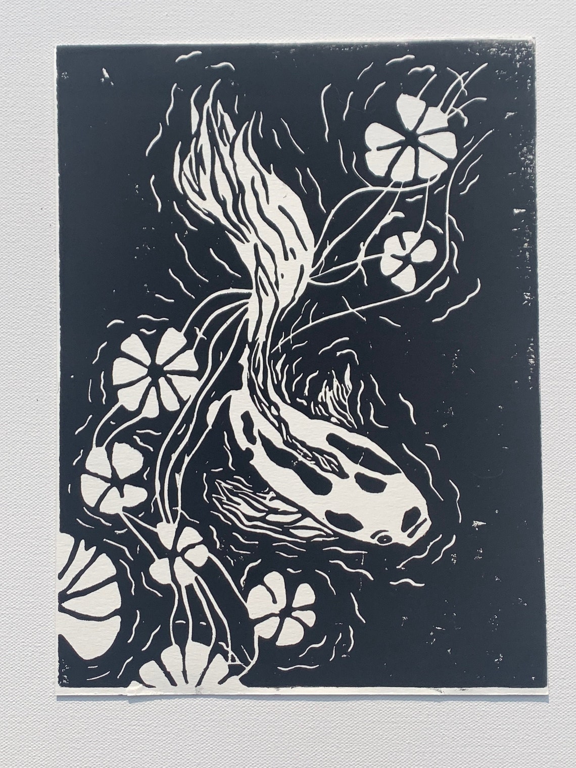 Original Handmade Koi Fish Linocut Print | Etsy