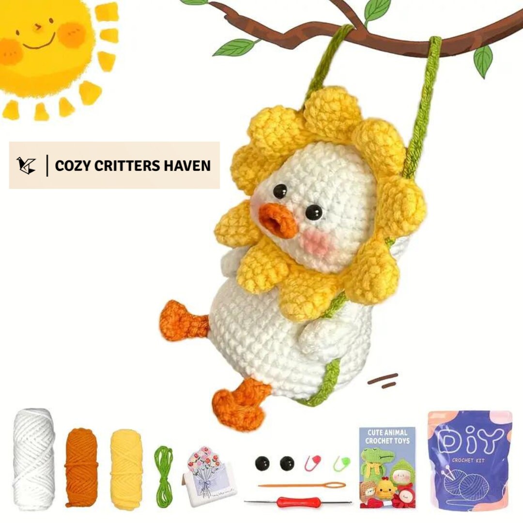 Cute Swinging Flower Duck Crochet Kit for Beginners, Complete Crochet ...