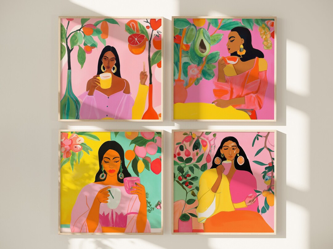 Colorful Digital Art - Set of 4, Trendy Art Prints, Colorful Wall Art ...