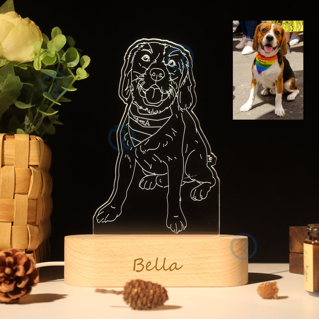 Custom Dog Portrait Night Light, Cat 3D Photo Lamp, Dog Memorial Gift ...