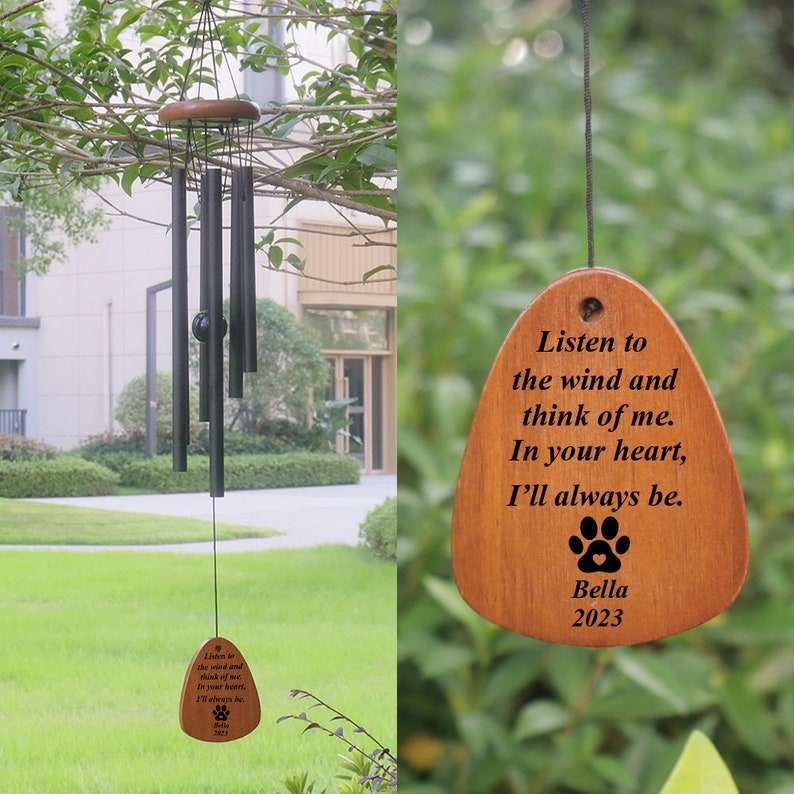 Personalized Pet Memorial Wind Chime | Engraved Dog Name Memorial With ...