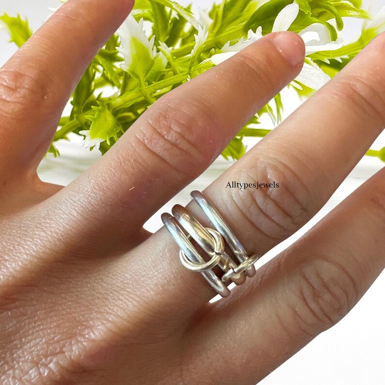 14k Two Tone Link Connected Rings, Interlocking Ring, Gold and Silver ...