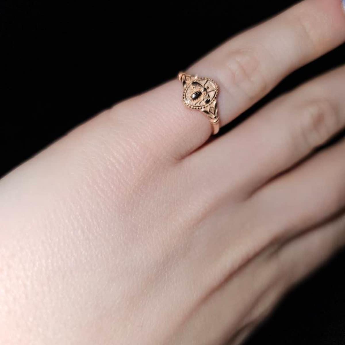 Gold Bee Ring Honey Bee Signet Ring Pinky Ring, Bee Jewelry Sterling ...