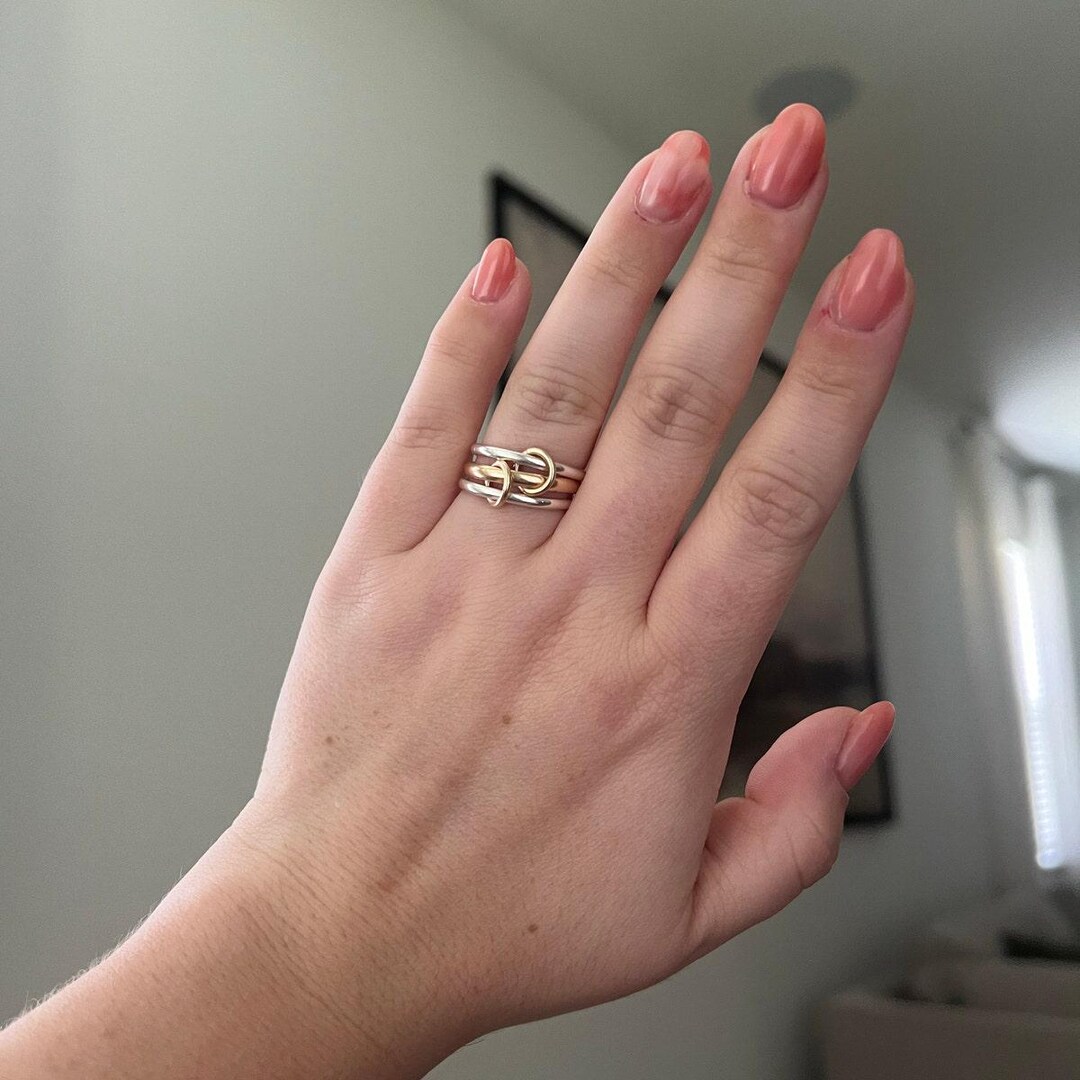 14KGF Two Tone Link Connected Rings, Interlocking Ring, Gold and Silver ...