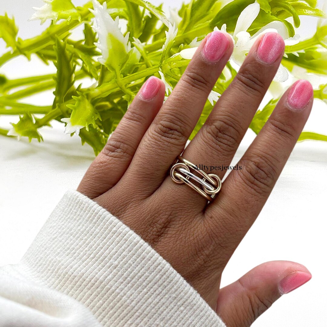 9K , 14K Solid Gold Two Tone Link Connected Rings Interlocking Ring ...