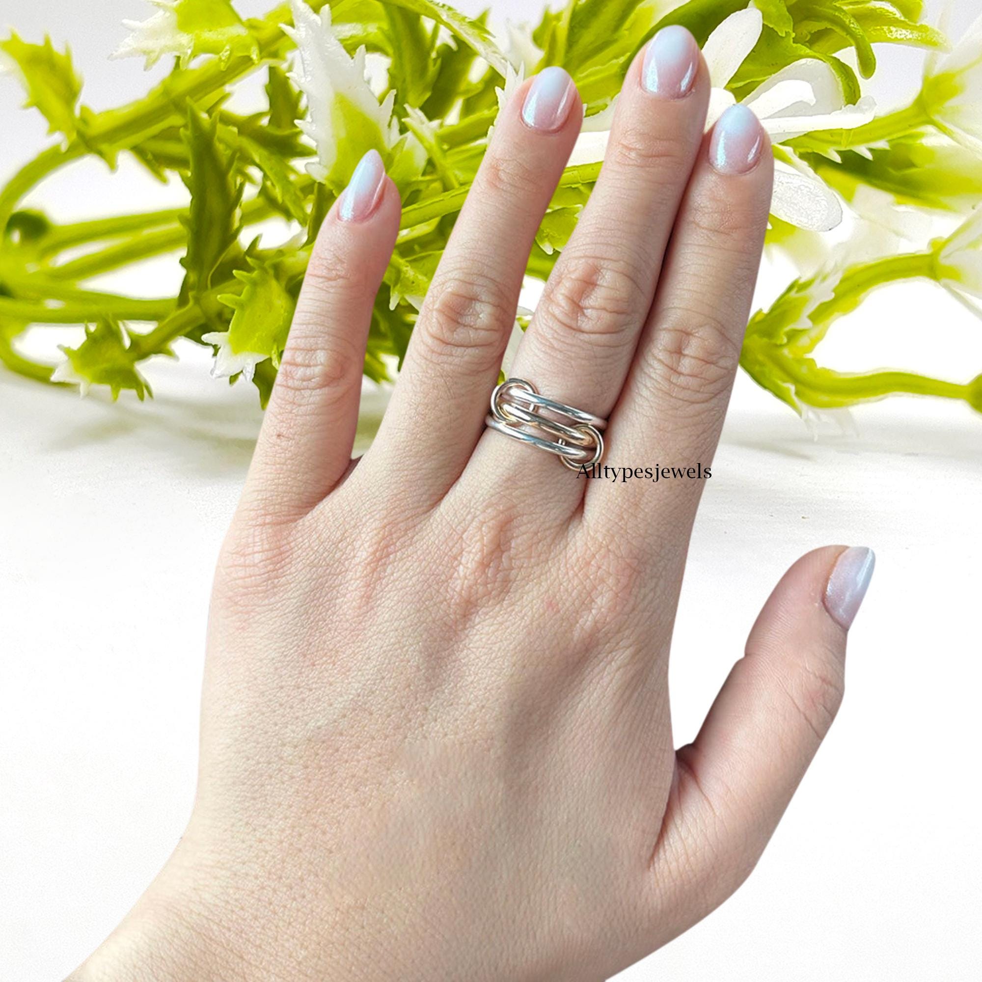 14k Two Tone Link Connected Rings, Interlocking Ring, Gold and Silver ...