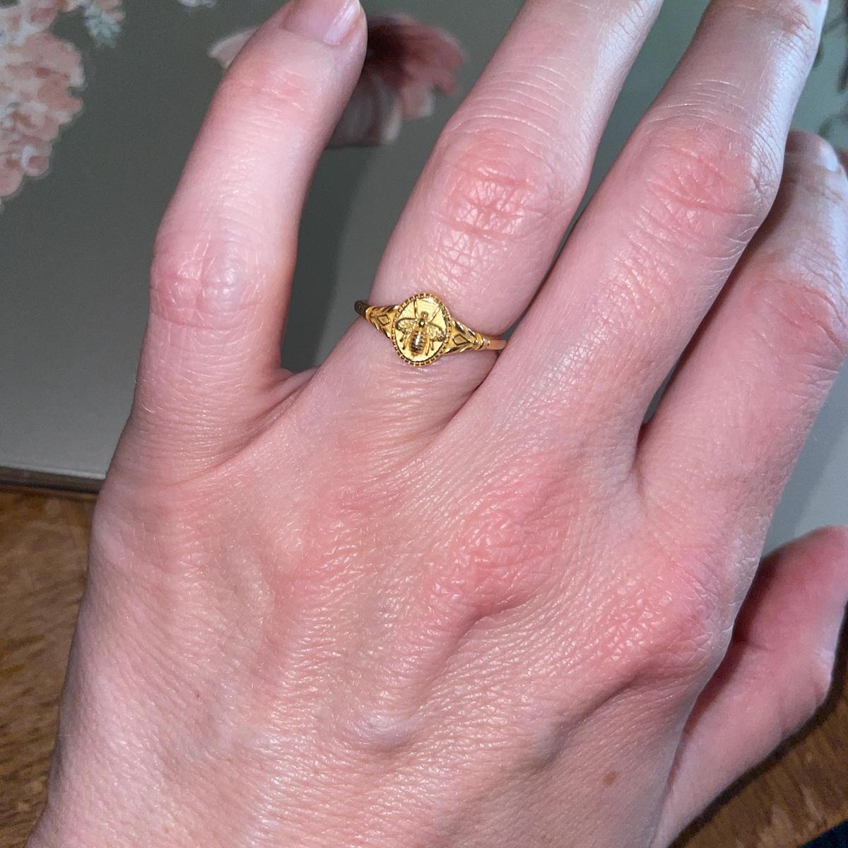 Gold Bee Ring Honey Bee Signet Ring Pinky Ring, Bee Jewelry Sterling ...