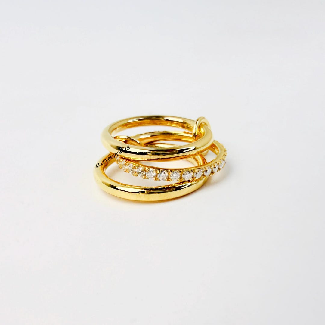 14K Solid Yellow Gold Spinelli Ring, Gold Linked Ring, Statement ...