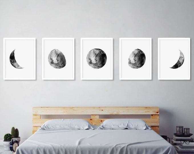 Moon Phases Print Set 8 Phases of the Moon Individual Posters Multiple ...