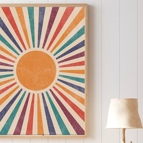 Boho Sun Print Colorful Wall Art Boho Wall Decor Retro Wall - Etsy