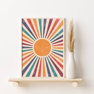 Digital Print Retro Sun Printable Wall Art, Nursery Boho Sunburst Print ...