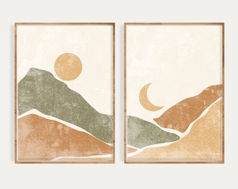 Sun and Moon Abstract Landscape Boho Desert Sunset | Etsy