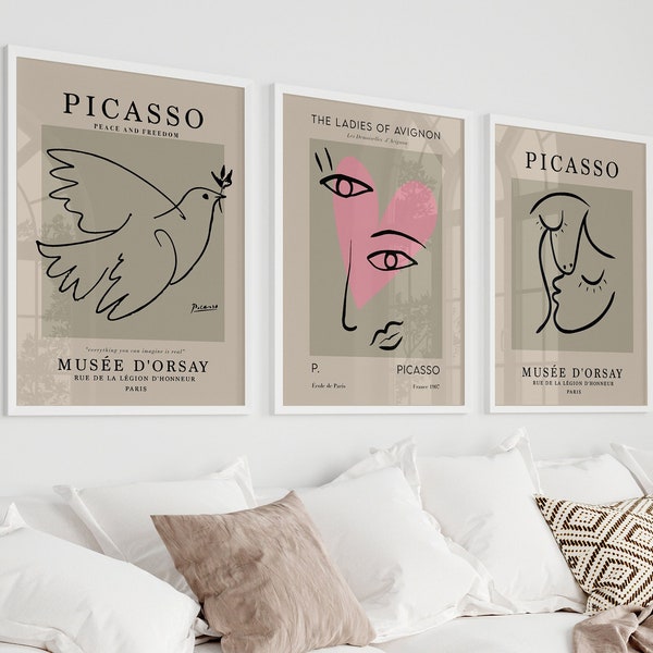 Picasso Print Set of 3 Museum Posters Modern Wall Art - Etsy