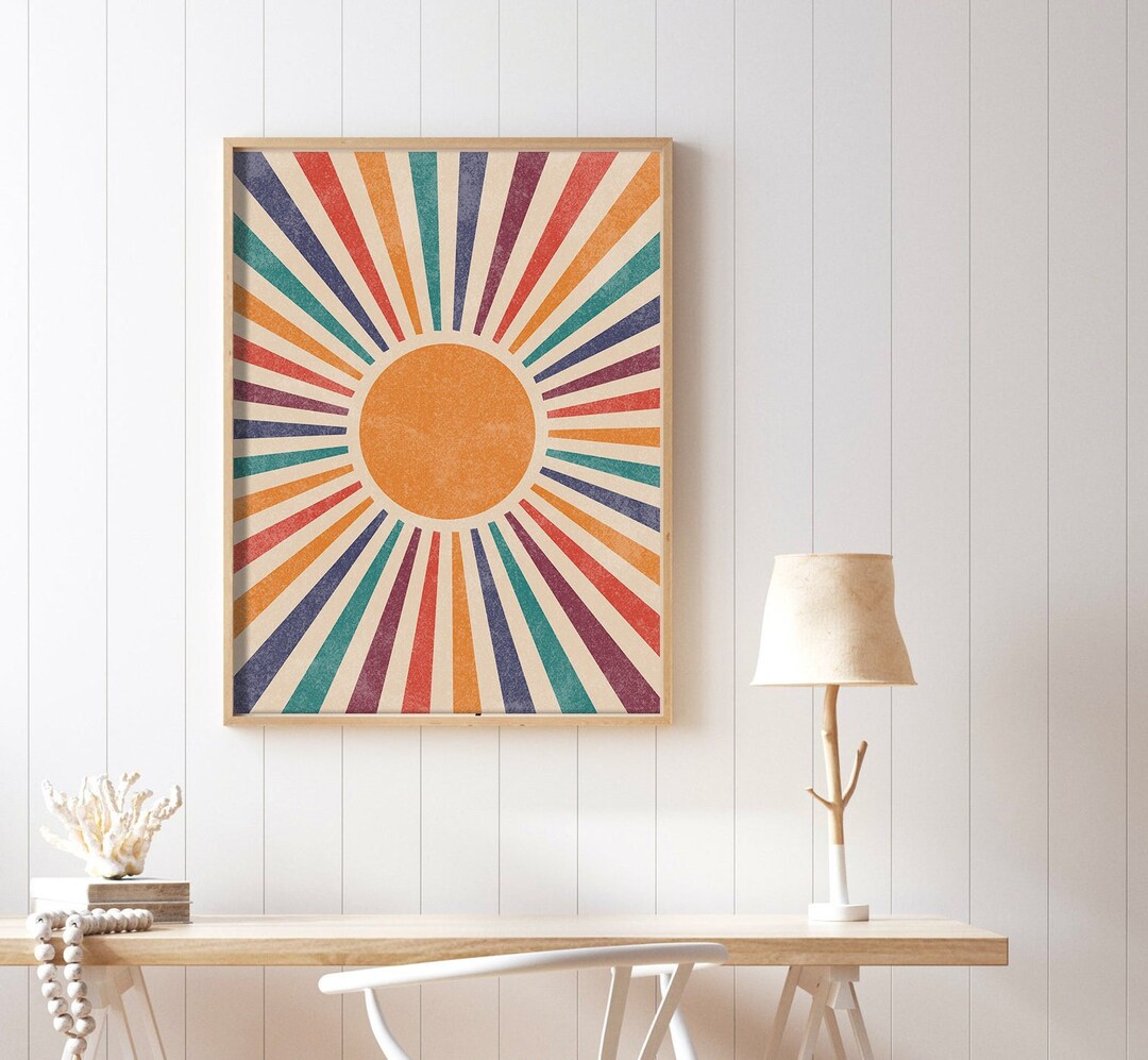 Digital Print Retro Sun Printable Wall Art, Nursery Boho Sunburst Print ...