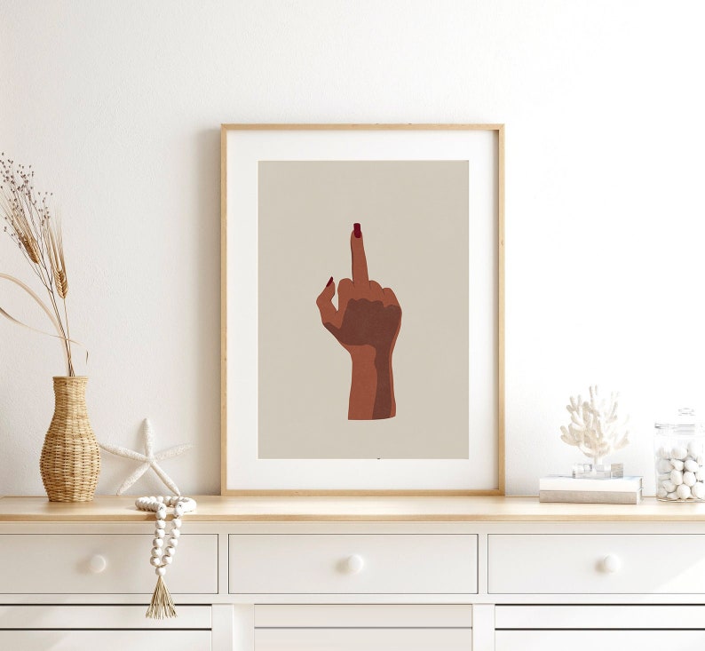 Feminist Middle Finger Wall Art Print Mid Century Modern - Etsy