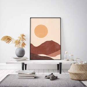 Sun and Moon Abstract Landscape, Boho Desert Sunset, Terracotta ...