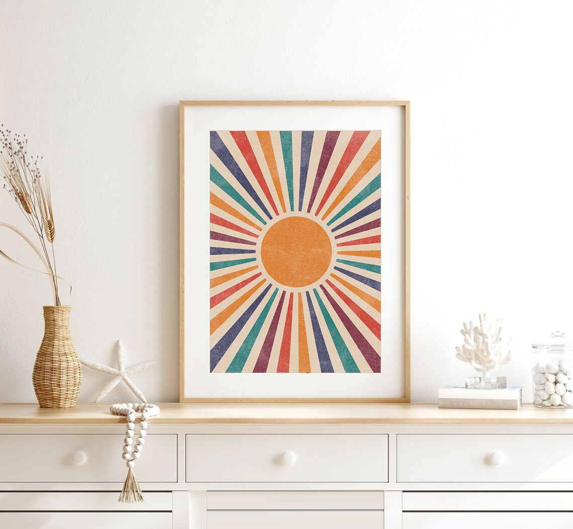 Digital Print Retro Sun Printable Wall Art, Nursery Boho Sunburst Print ...