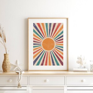 Digital Print Retro Sun Printable Wall Art, Nursery Boho Sunburst Print ...
