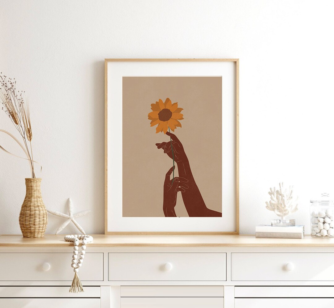 DIGITAL Printable Wall Art, Hands Illustration Print, Flowers ...