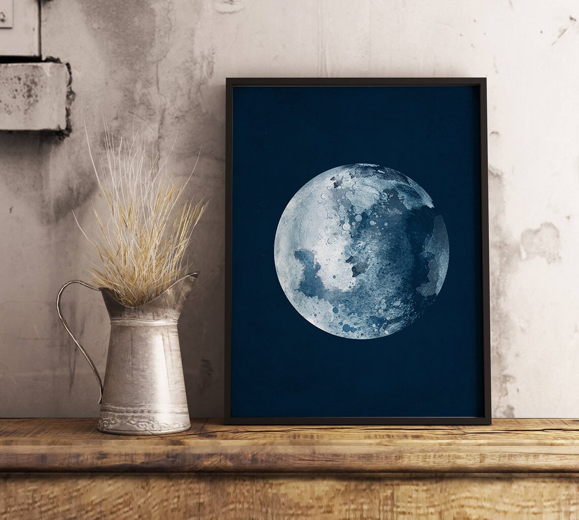 Gallery Wall Set Moon Print Set Navy Blue Moon Phase Wall - Etsy