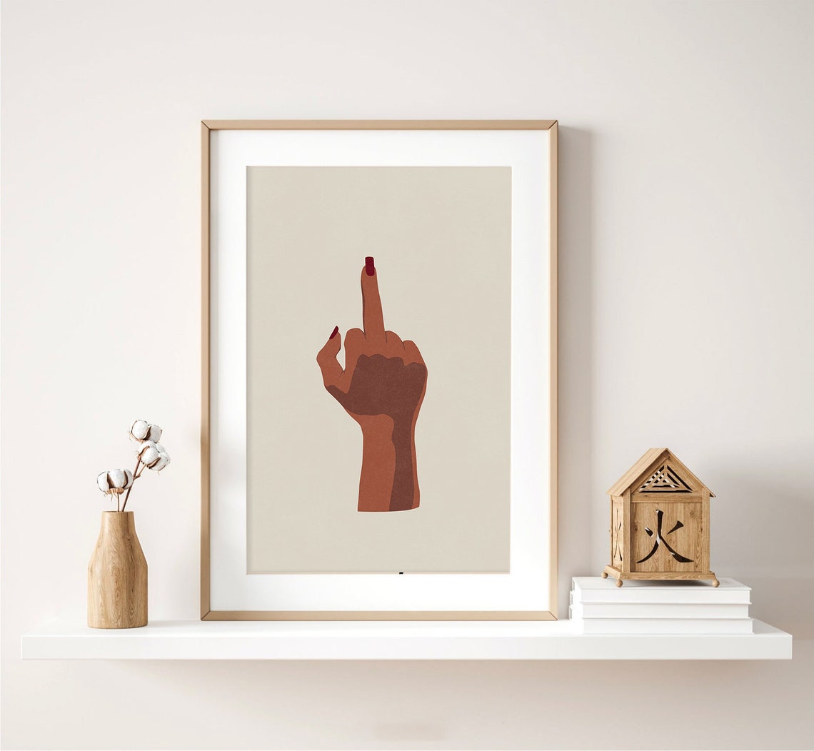 Feminist Middle Finger Wall Art Print, Mid Century Modern Fashion ...