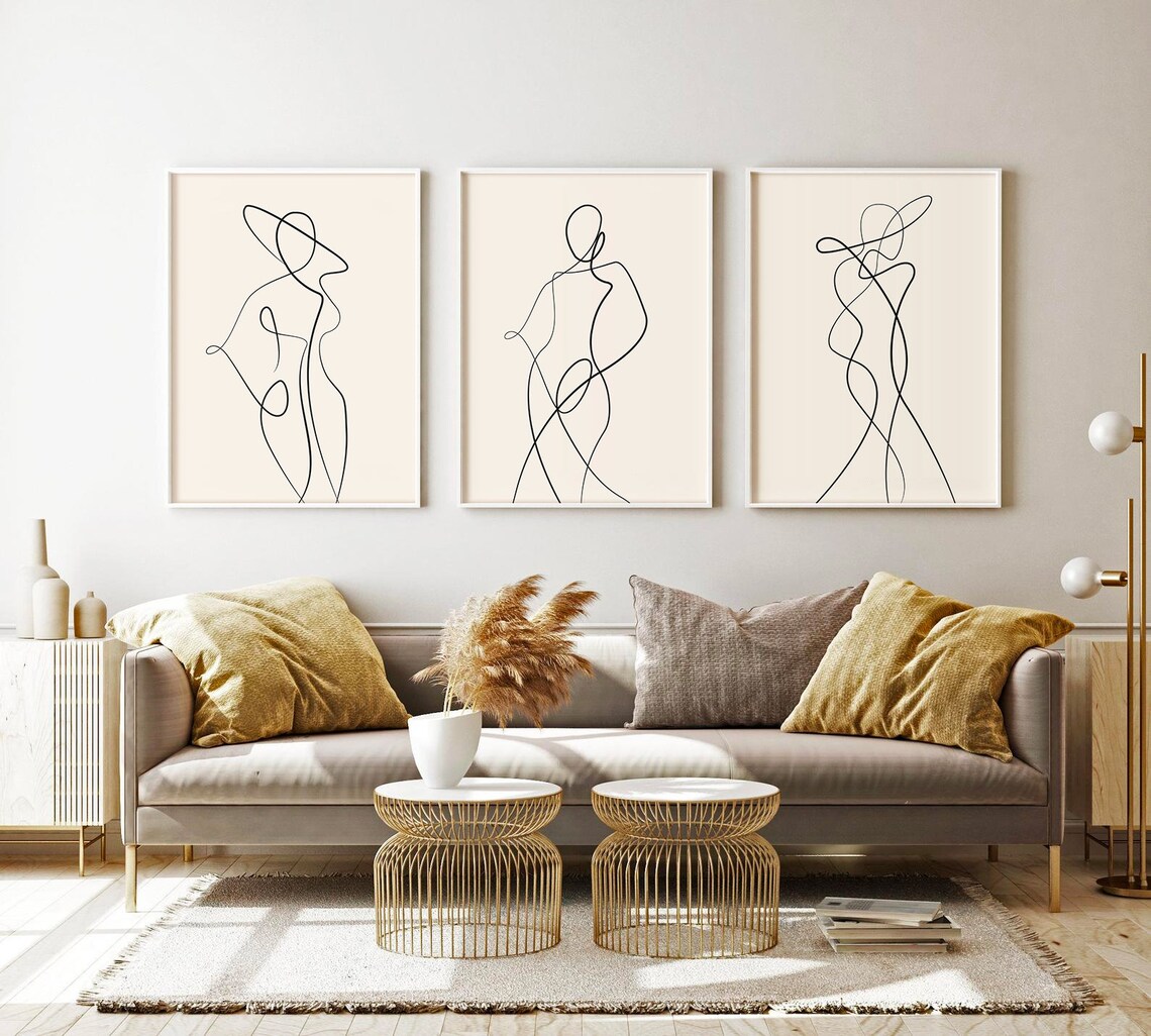 Abstract Line Art Set of 3 Prints Line Drawing Woman - Etsy