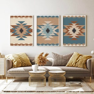 Aztec Pattern Print Set of 3, Gallery Wall Art, Ethnic Carpet Printable ...