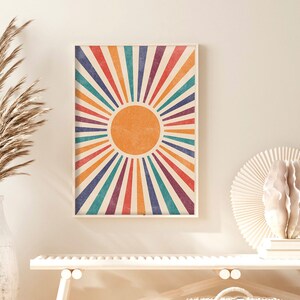 Digital Print Retro Sun Printable Wall Art, Nursery Boho Sunburst Print ...