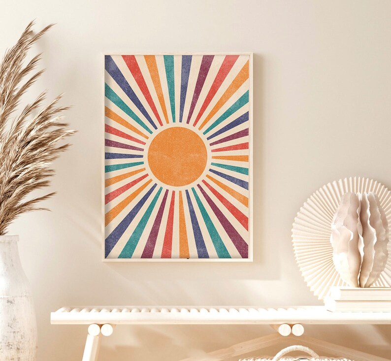 Digital Print Retro Sun Printable Wall Art, Nursery Boho Sunburst Print ...