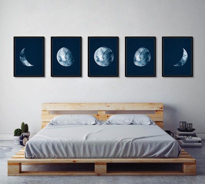 Gallery Wall Set Moon Print Set Navy Blue Moon Phase Wall - Etsy