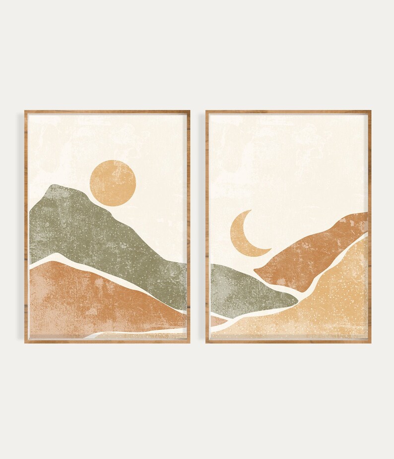 Sun and Moon Boho Wall Art Abstract Landscape Boho Sun and - Etsy Australia