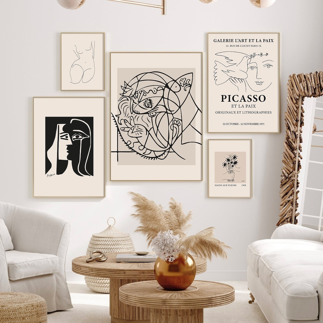 Set of 5 Tonal Gallery Wall Art Prints - Picasso Inspired Modern Decor ...