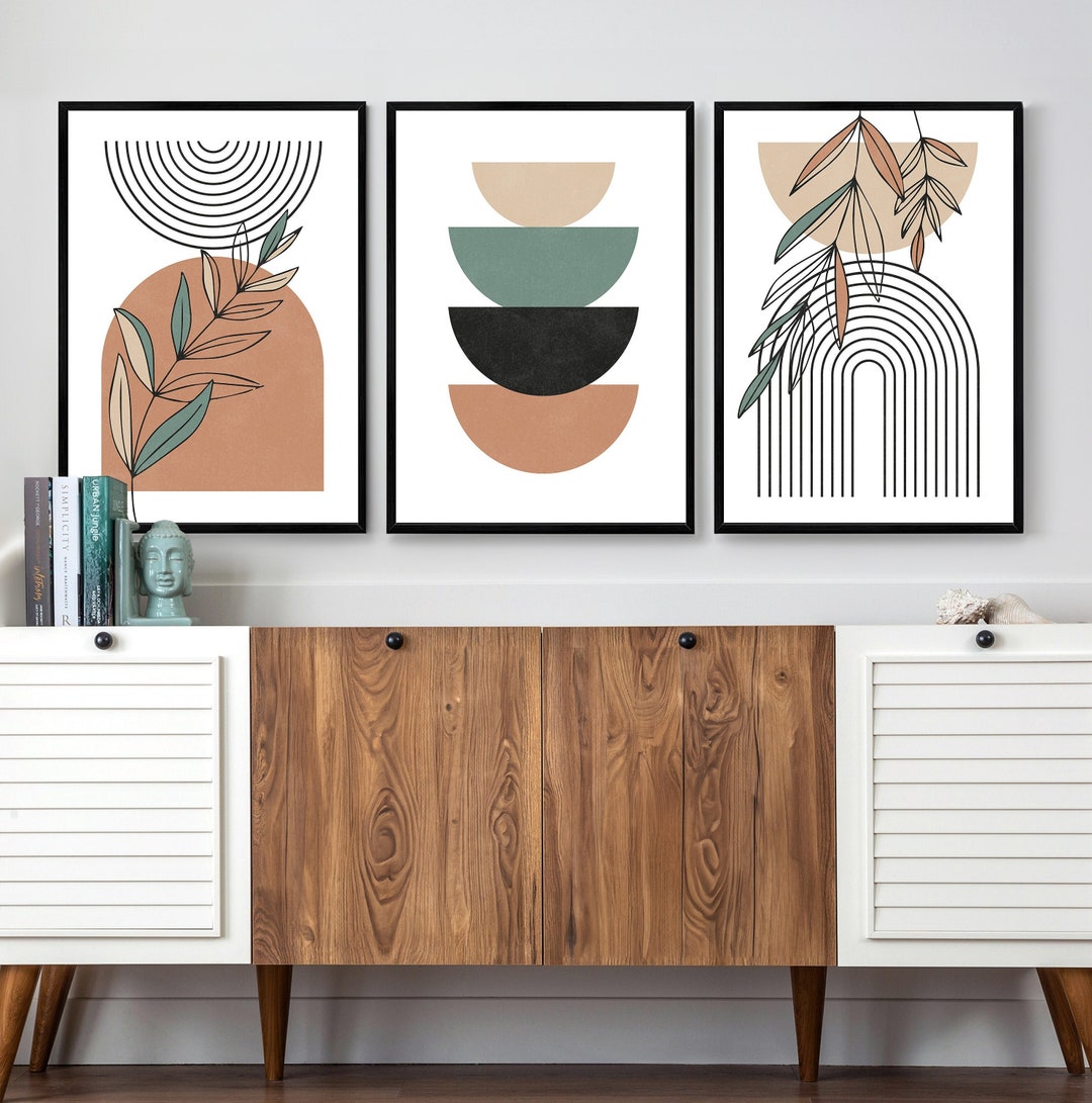 Boho Abstract Wall Art Prints, Boho Style Art Prints, Beige, Green ...