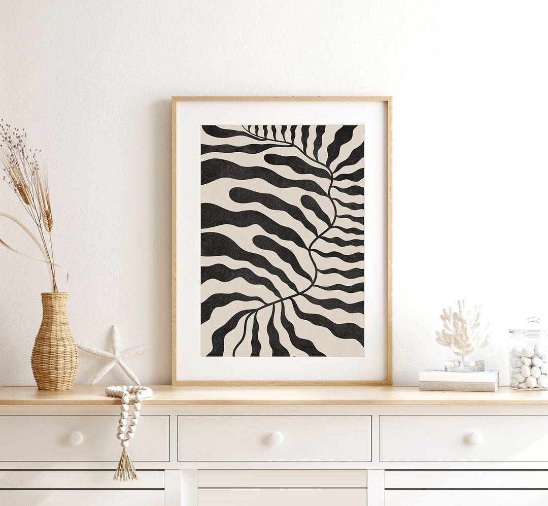 Abstract Boho Leaf Art Print, Minimalist Botanical Printable Wall Art, Neutral Boho Decor ...