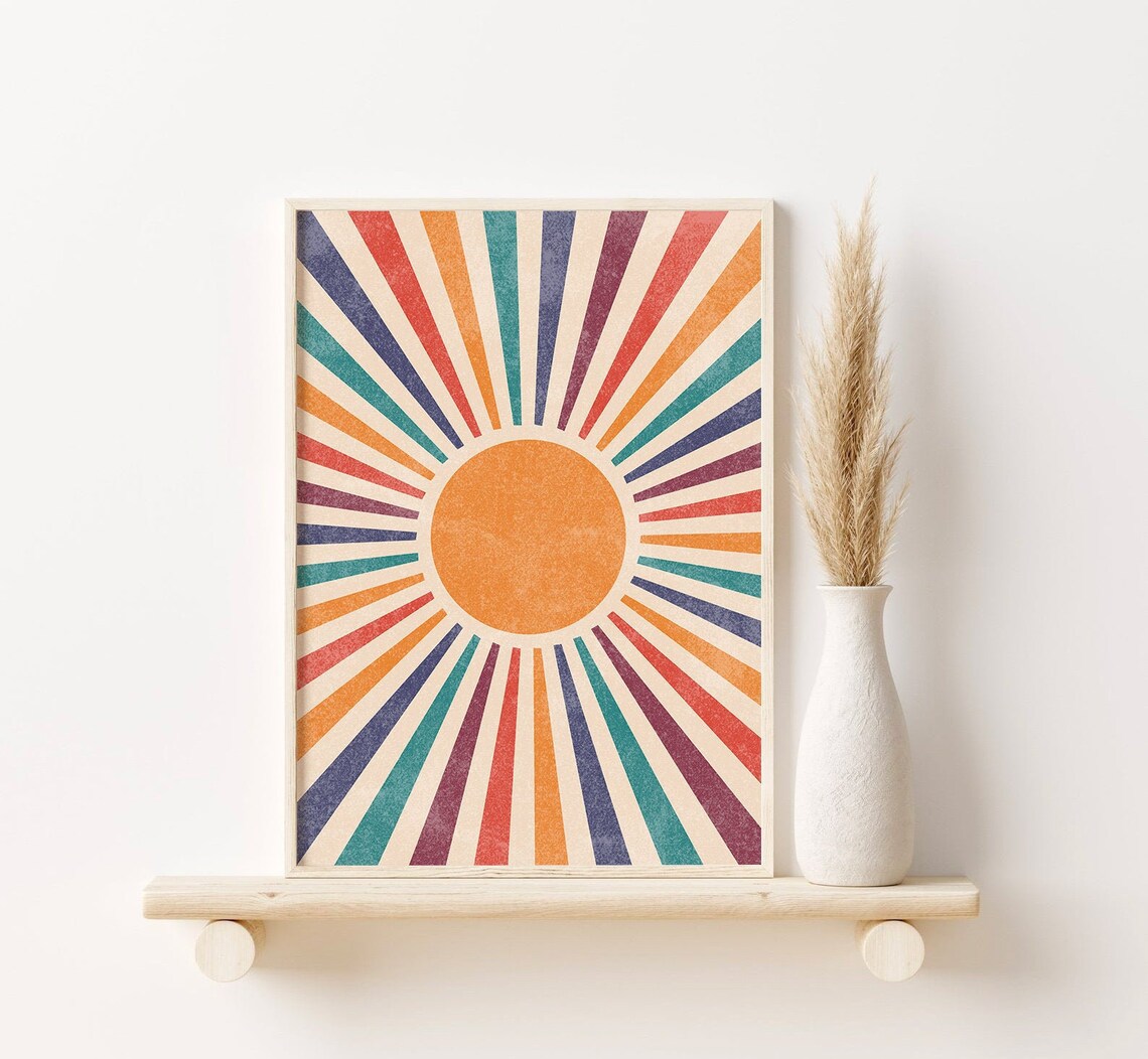 Digital Print Retro Sun Printable Wall Art, Nursery Boho Sunburst Print ...