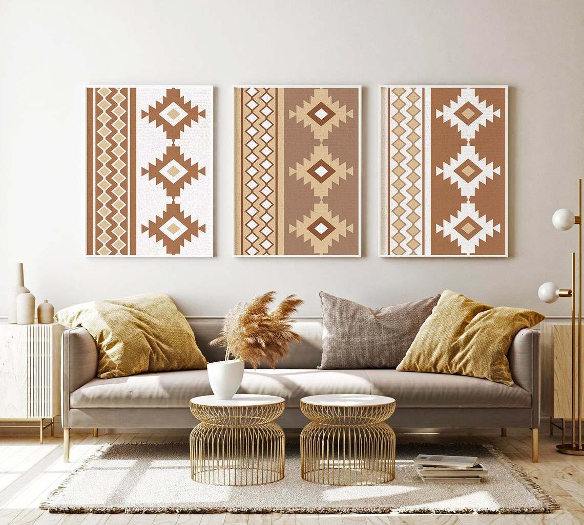 Aztec Wall Art Printable, Aztec Mid Century Modern Wall Art Set of 3 ...
