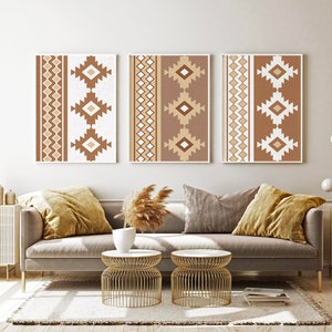 Aztec Wall Art Printable, Aztec Mid Century Modern Wall Art Set of 3 ...