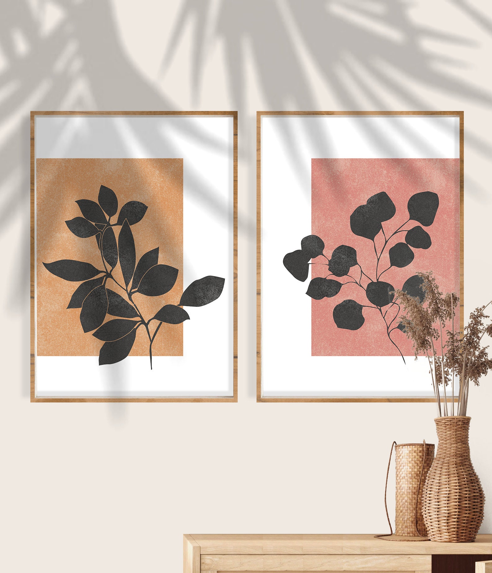 Abstract Botanical Print Set of 2, Botanical Boho Wall Art, Mid Century ...