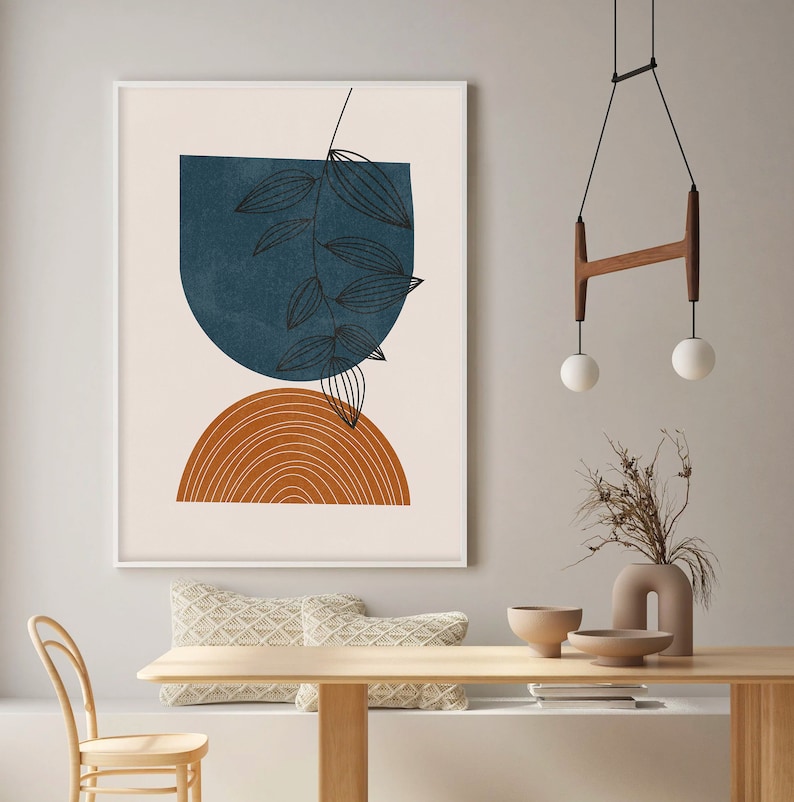 Mid Century Modern Geometric Print Set of 3, Boho Digital Abstract Wall ...