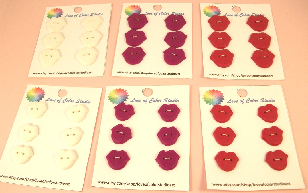 Lip Shaped Buttons, 3 Colors, 2 Sizes. Sets of 6. - Etsy