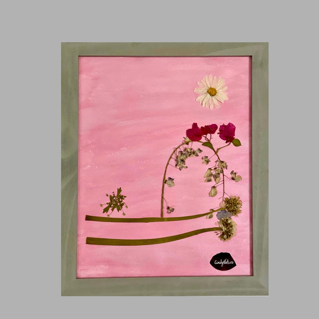 Pressed Flower Art: Real California Flowers in Gray Washed Frame - Etsy