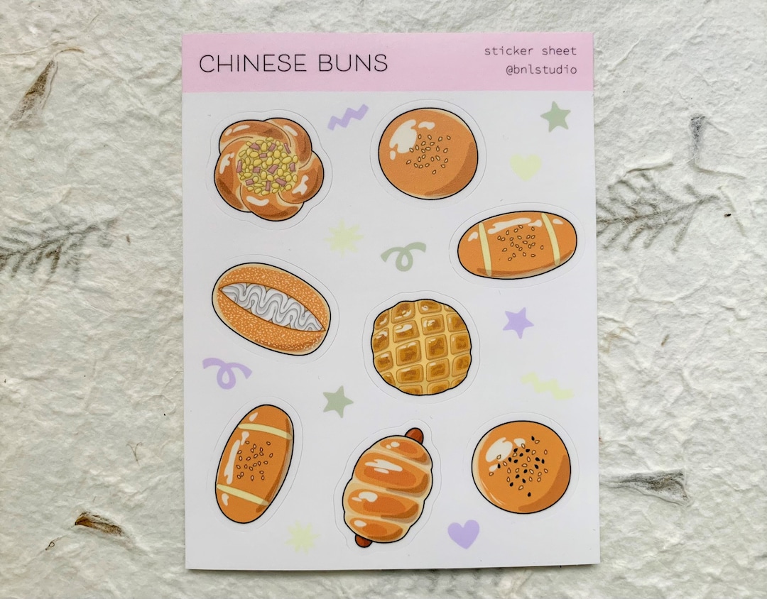 Chinese Buns Sticker Sheet | Vinyl Sticker Sheet, Food Stickers ...