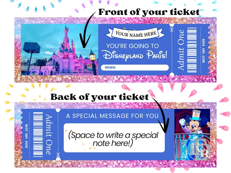 Disneyland Paris Ticket: Surprise Reveal Gift, Editable Keepsake (PDF ...