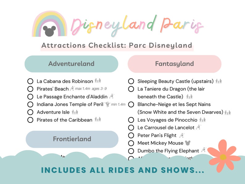 Checklist Disneyland Paris Attractions Planner Disneyland Paris ...