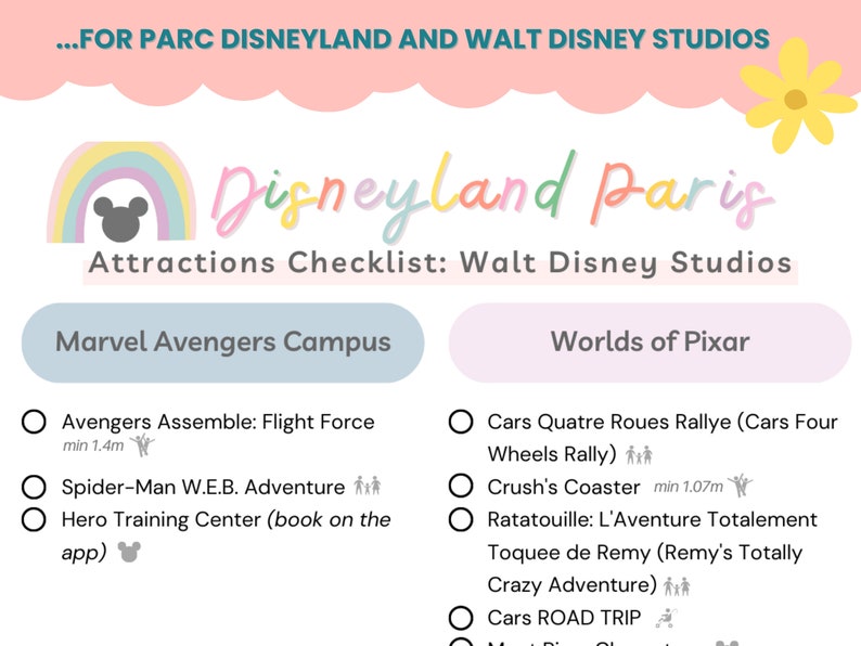 Checklist Disneyland Paris Attractions Planner Disneyland Paris ...