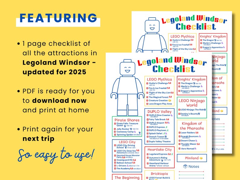 Printable Legoland Windsor Attractions Checklist PDF Legoland Windsor ...