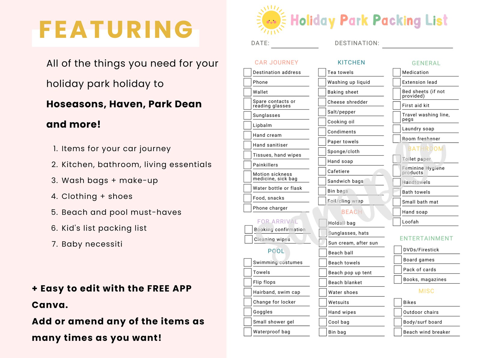 Family Holiday Packing List: Caravan, Lodge, Chalet (CANVA Editable ...